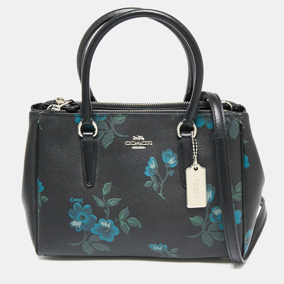 Coach | Bags | Coach Black Floral Print Coated Canvas And Leather Mini ...